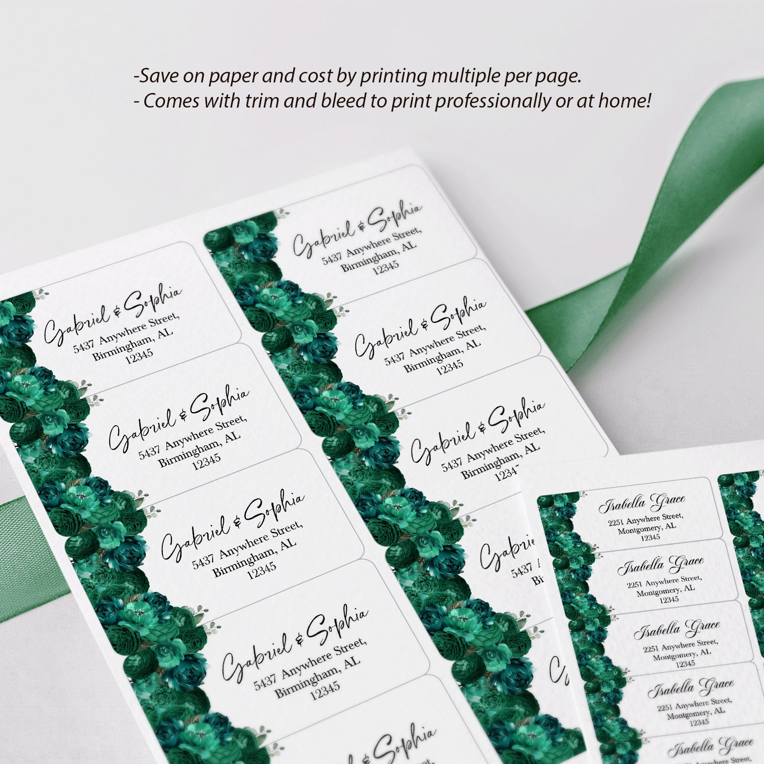EDITABLE Address Label Elegant Emerald Green Floral - Etsy