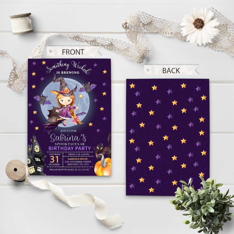 Little Witch Birthday Invitation: Halloween Costume Party (editable ...