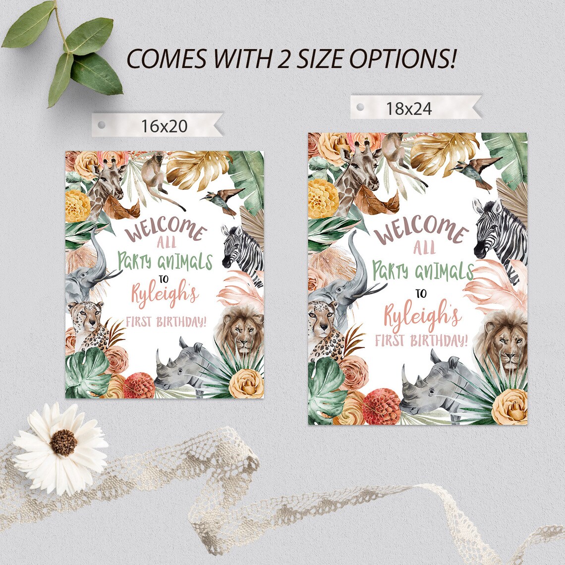EDITABLE Template Boho Jungle Safari Animals Welcome Sign - Etsy