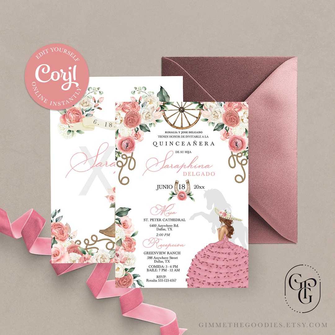 Invitación de quinceañera con botas vaqueras rosas y rosas, Fiesta ...