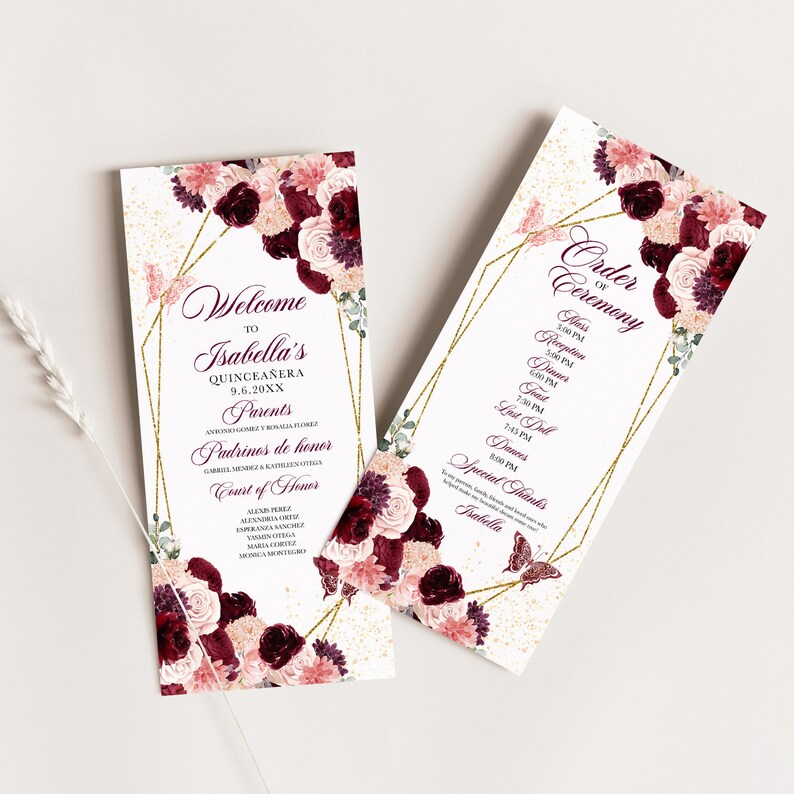 EDITABLE Program Template Elegant Burgundy & Pink Floral - Etsy
