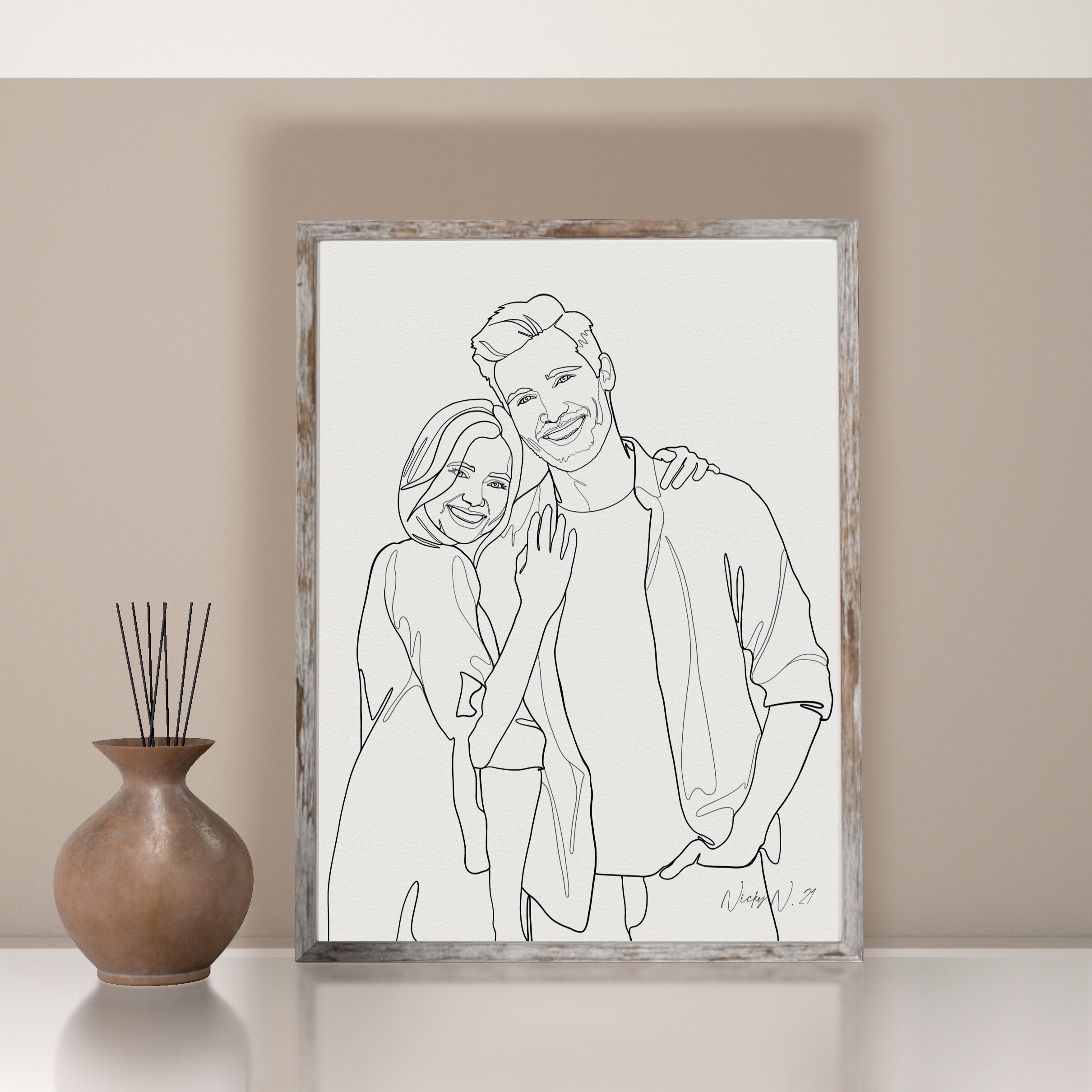 One Line Portrait of Two People, Custom Couple Gift, One Line Art ...
