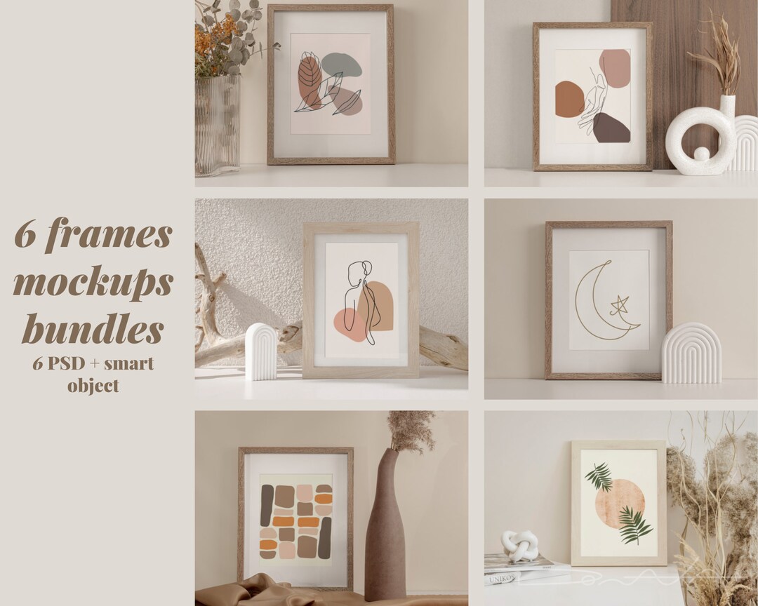 A4 Aesthetic Frame Mockup Bundle, Poster Mockup Set, Wood Frame Stock ...