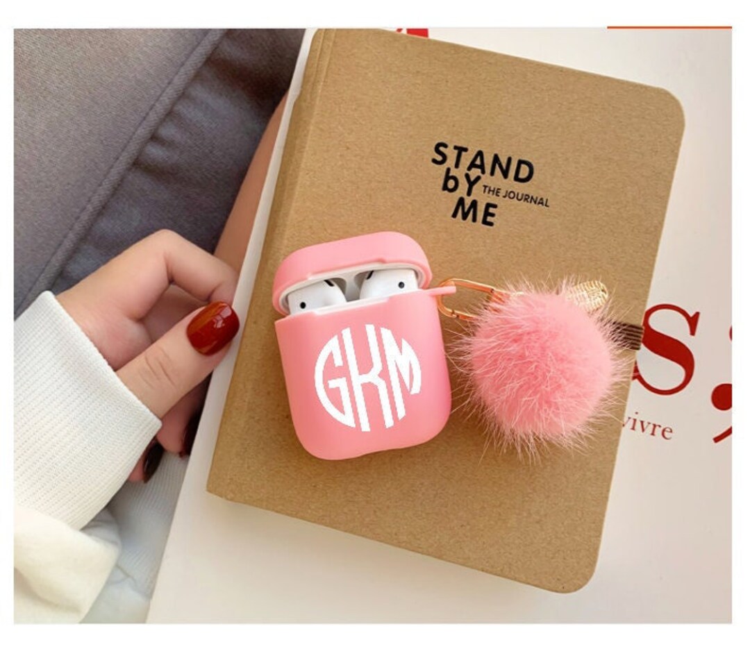 Custom Monogram AirPod Case With Pom Pom Keychain,silicone Airpods Pro ...