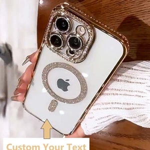 Custom Name Luxury Magsafe Phone Case,transparent Rhinestone Wireless ...