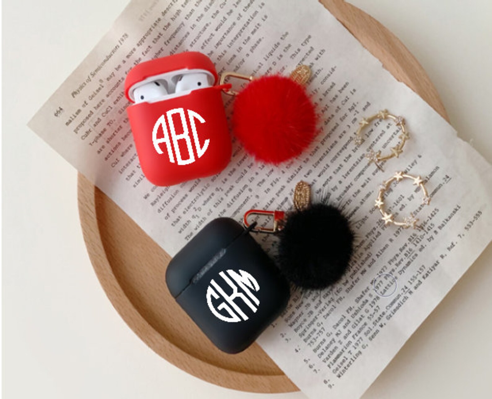 Custom Monogram Airpod Case With Pom Pom Keychainshock Proof | Etsy