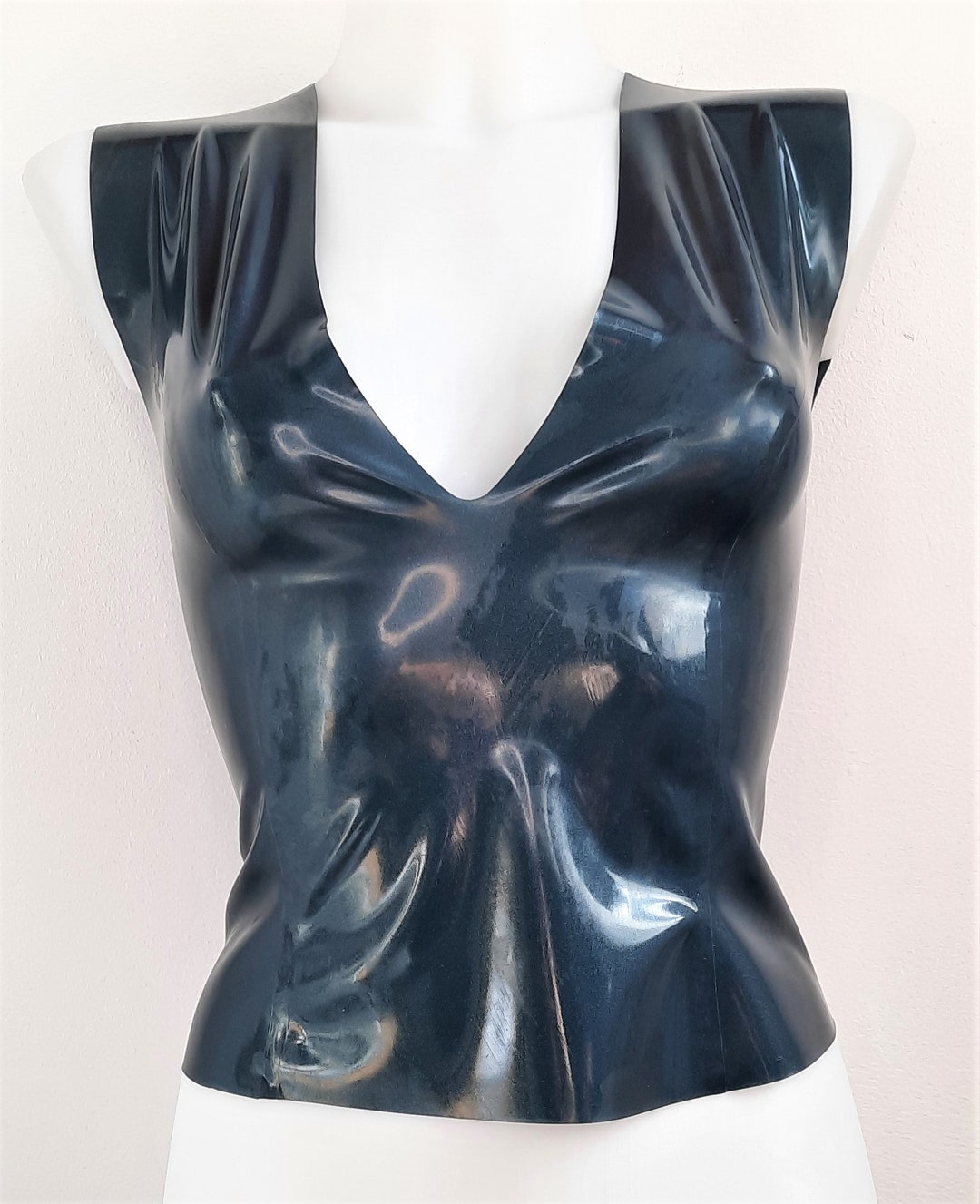 Metallic Black Latex Deep V Neck Princess Line Top - Etsy