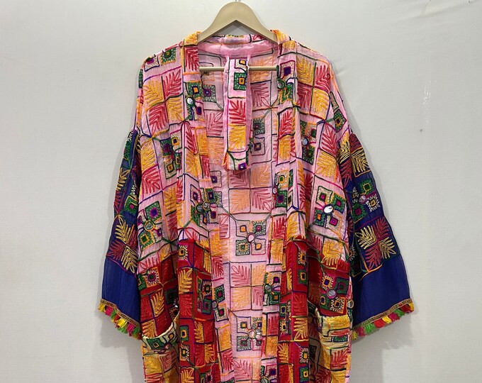 Embroidery Mirror Robe, Fulkari Kimono, Indian Kimono Robe, Festival ...
