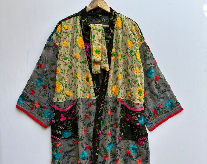 Fulkari Kimono, Mirror Robe, Indian Kimono, Women Wear Dress, Phulkari ...