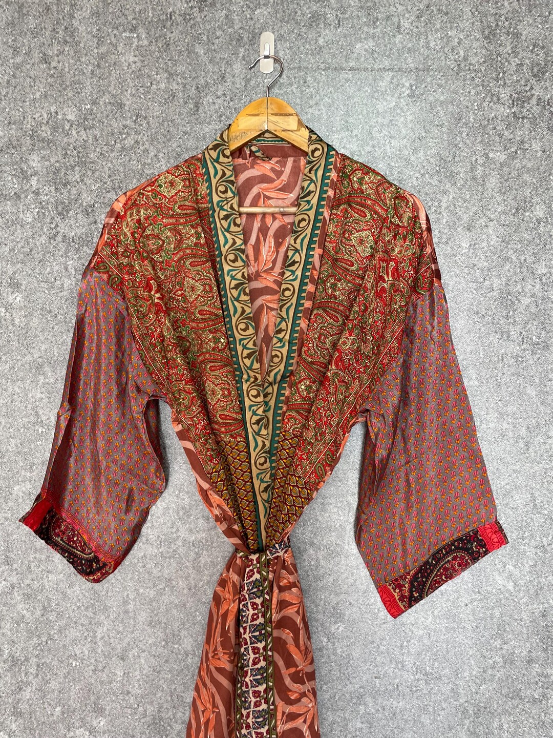 Silk Printed Long Kimono , Long Silk Robes for Women, Printed Paisley ...