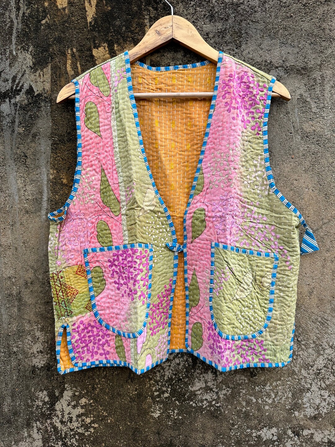 Vintage Short Kantha Vest, Women Short Vest, Indian Kantha Jacket, Soft ...