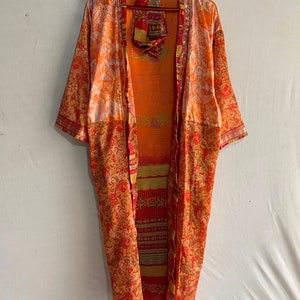 Gypsy Silk Saree Robe, Vintage Art Silk Robe, Bohemian Saree Kimono ...