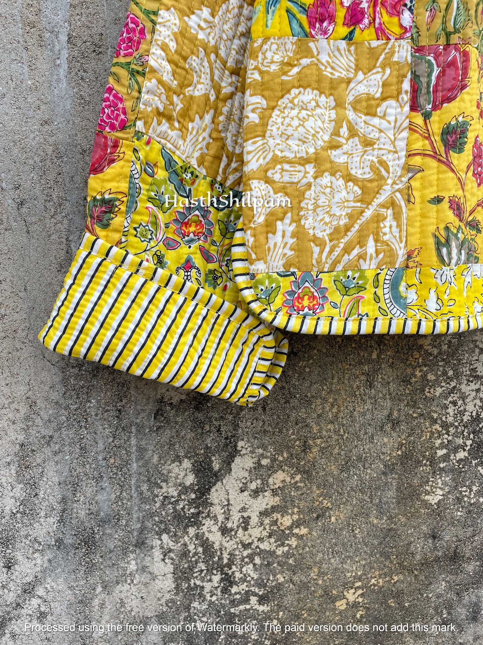 Reversible Quilted Cotton Jacket: Yellow Patchwork Indian Coat - Etsy