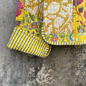 Reversible Cotton Quilted Jacket, Yellow Patches Cotton Short Jacket ...