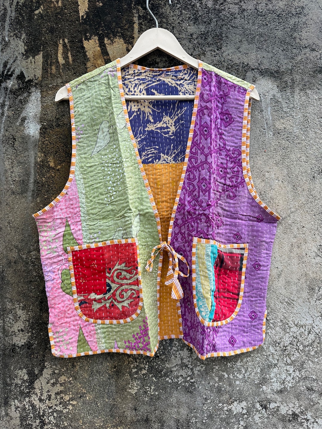 Handmade Kantha Quilt Vest: Patchwork Cotton, Hand-stitched - Etsy