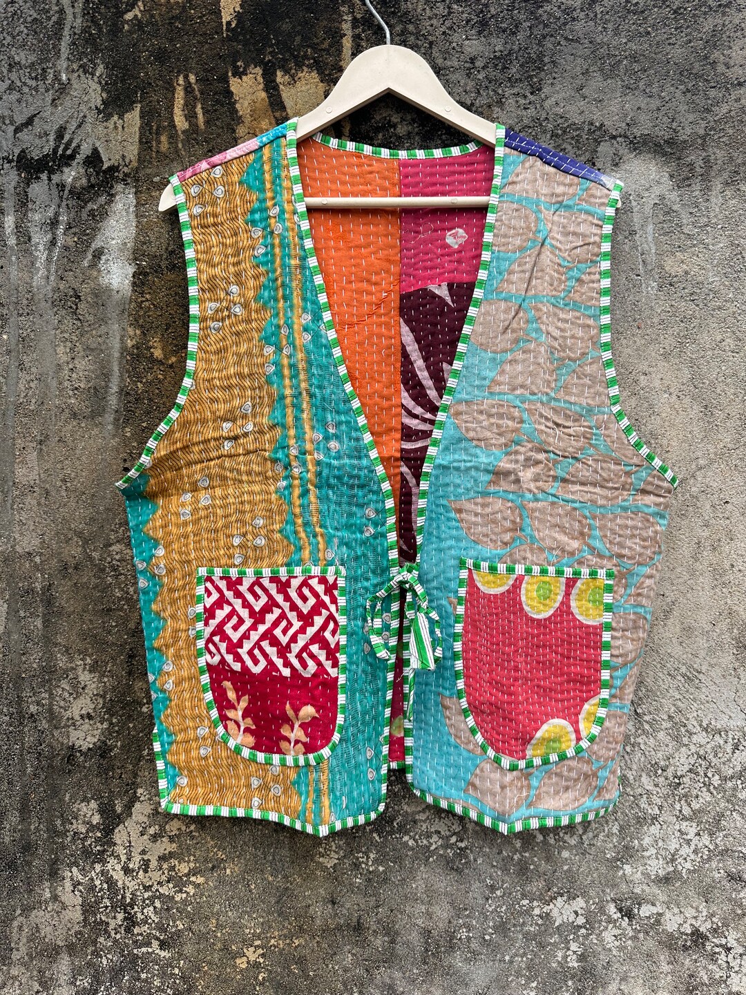Handmade Kantha Quilt Vest: Vintage Patchwork Cotton - Etsy