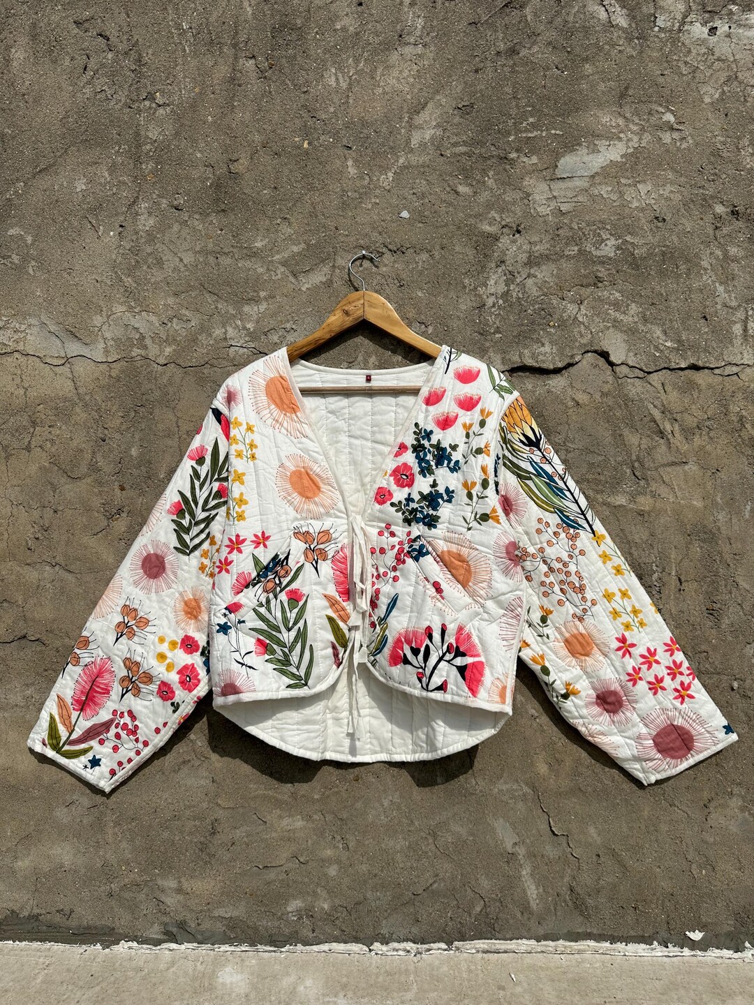 Handmade Floral Quilted Cotton Jacket: Short Length, Open Front - Etsy