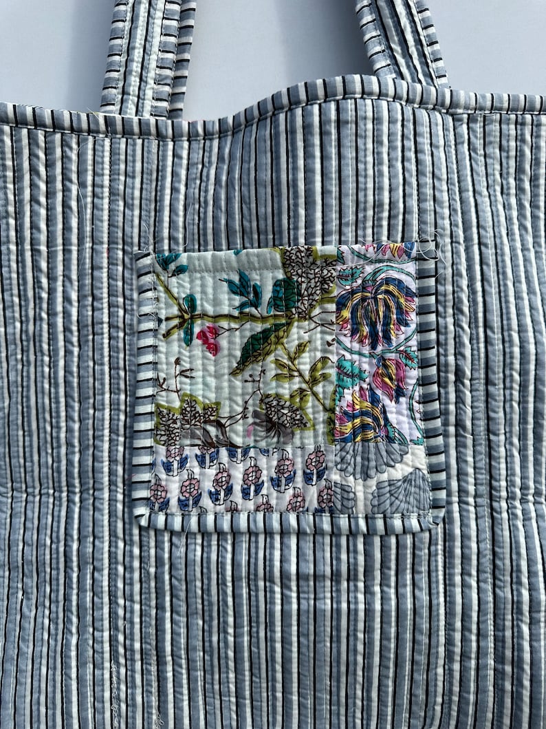 Handmade Cotton Patchwork Tote Bag: Reversible Quilted Shopper - Etsy
