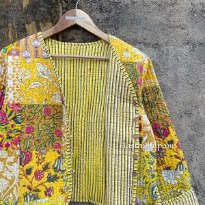 Reversible Cotton Quilted Jacket, Yellow Patches Cotton Short Jacket ...