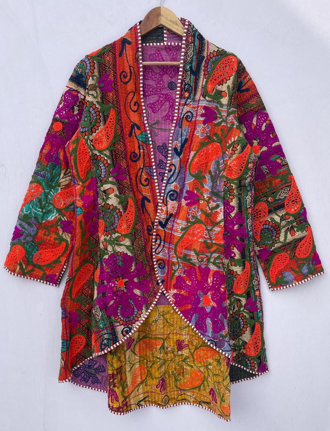 Hand Print Cotton Jacket Robe Long Styles Jacket Gift for Her - Etsy