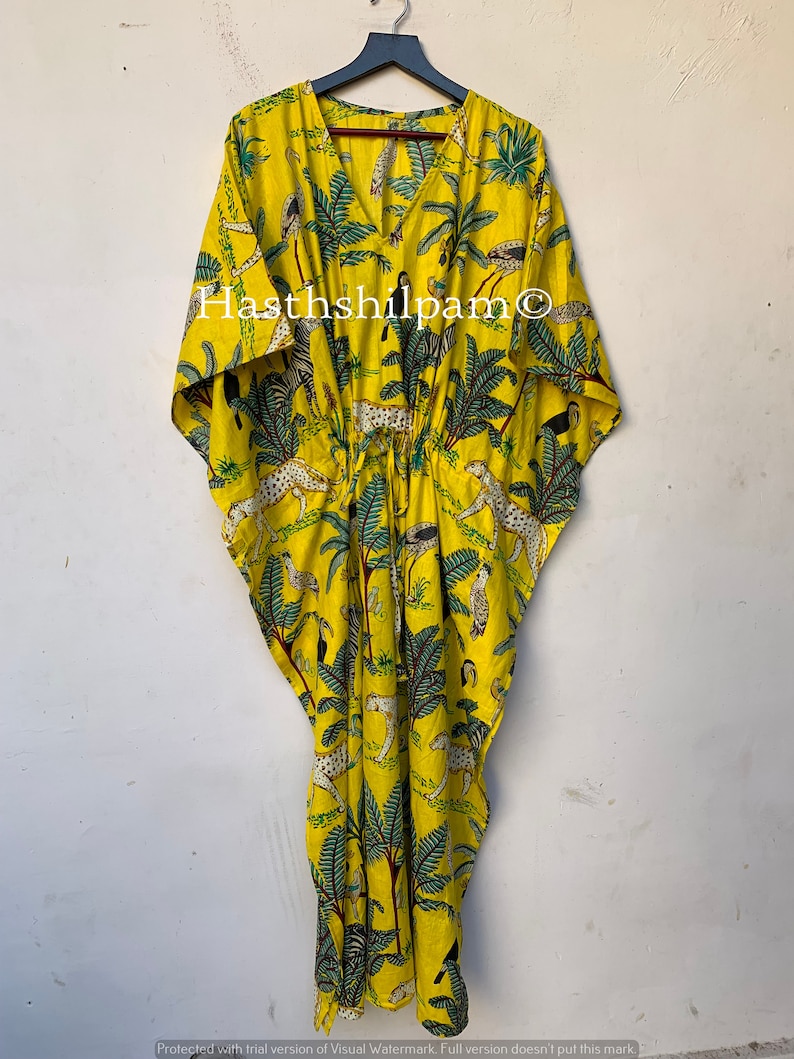 Indian Cotton Kaftan: Floral Print, Adjustable Drawstring Waist - Etsy