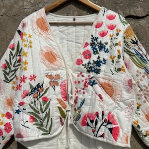 Handmade Floral Quilted Cotton Jacket: Short Length, Open Front - Etsy