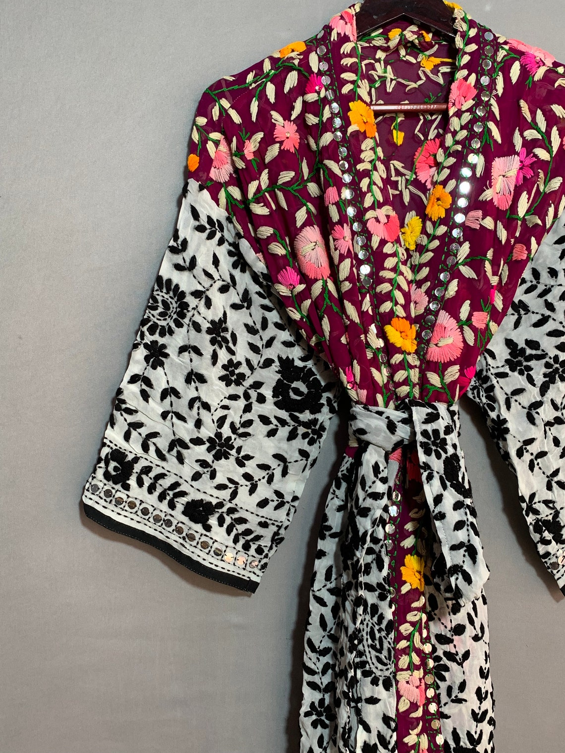 Embroidery Robes Phulkari Kimono Mirror Work Robe Festival - Etsy