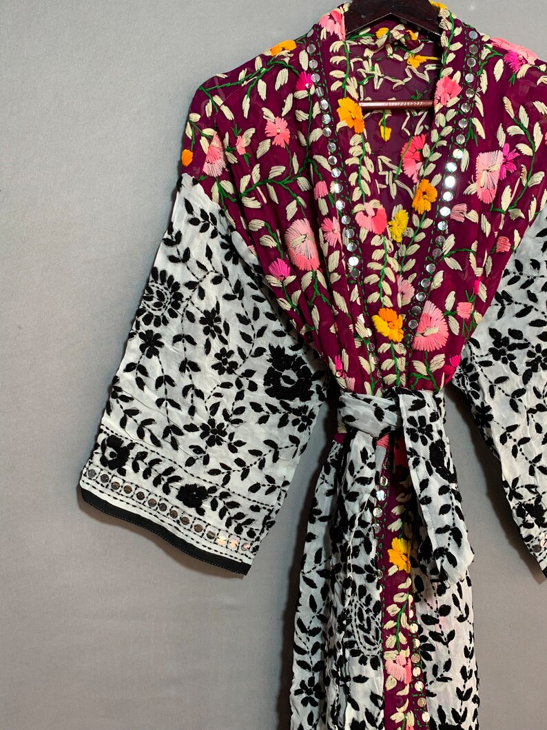 Embroidery Robes Phulkari Kimono Mirror Work Robe Festival - Etsy