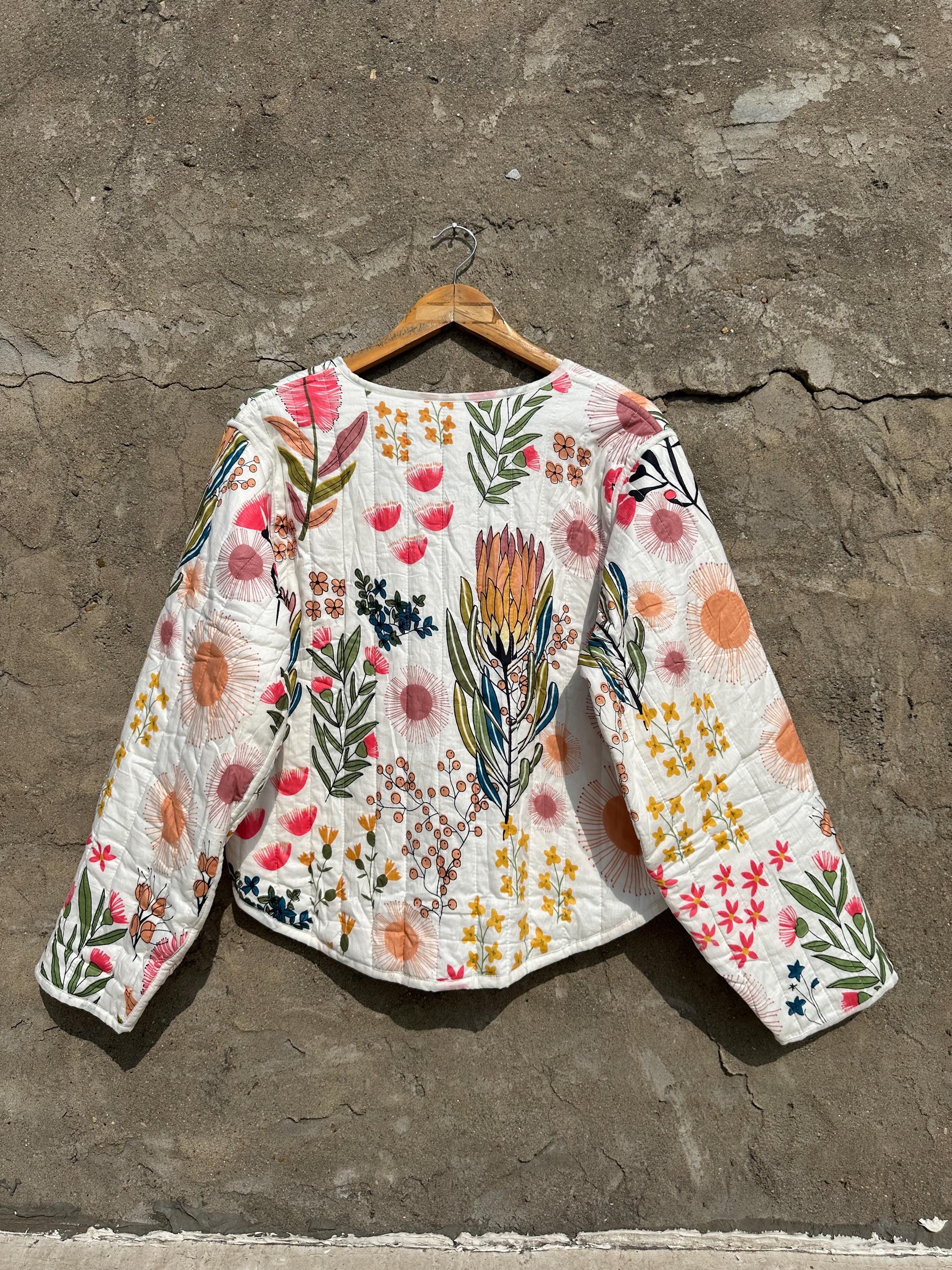Handmade Floral Quilted Cotton Jacket: Short Length, Open Front - Etsy