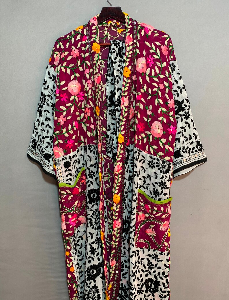 Embroidery Robes Phulkari Kimono Mirror Work Robe Festival - Etsy