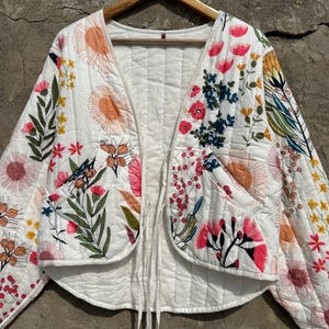 Handmade Floral Quilted Cotton Jacket: Short Length, Open Front - Etsy