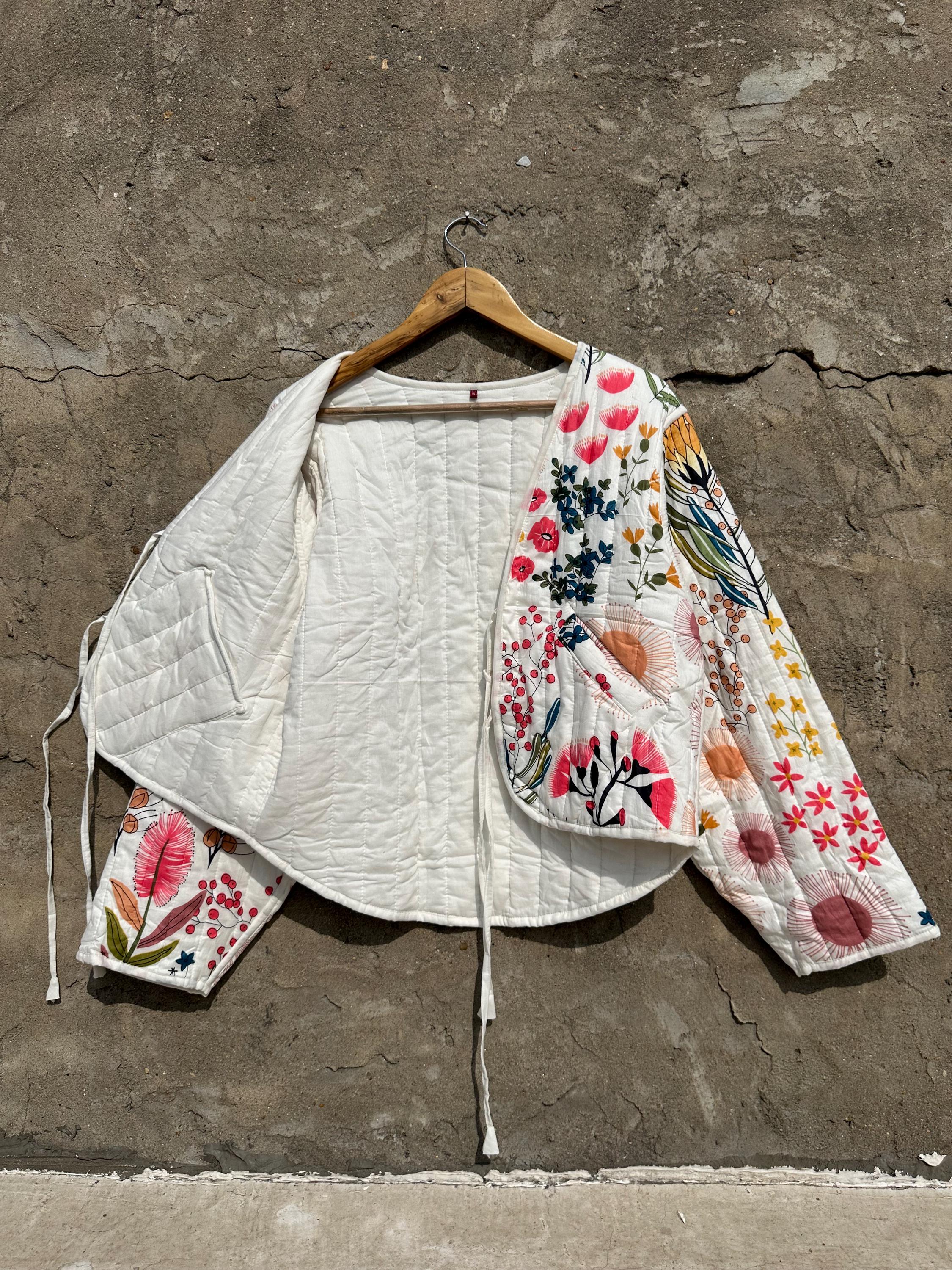 Handmade Floral Quilted Cotton Jacket: Short Length, Open Front - Etsy