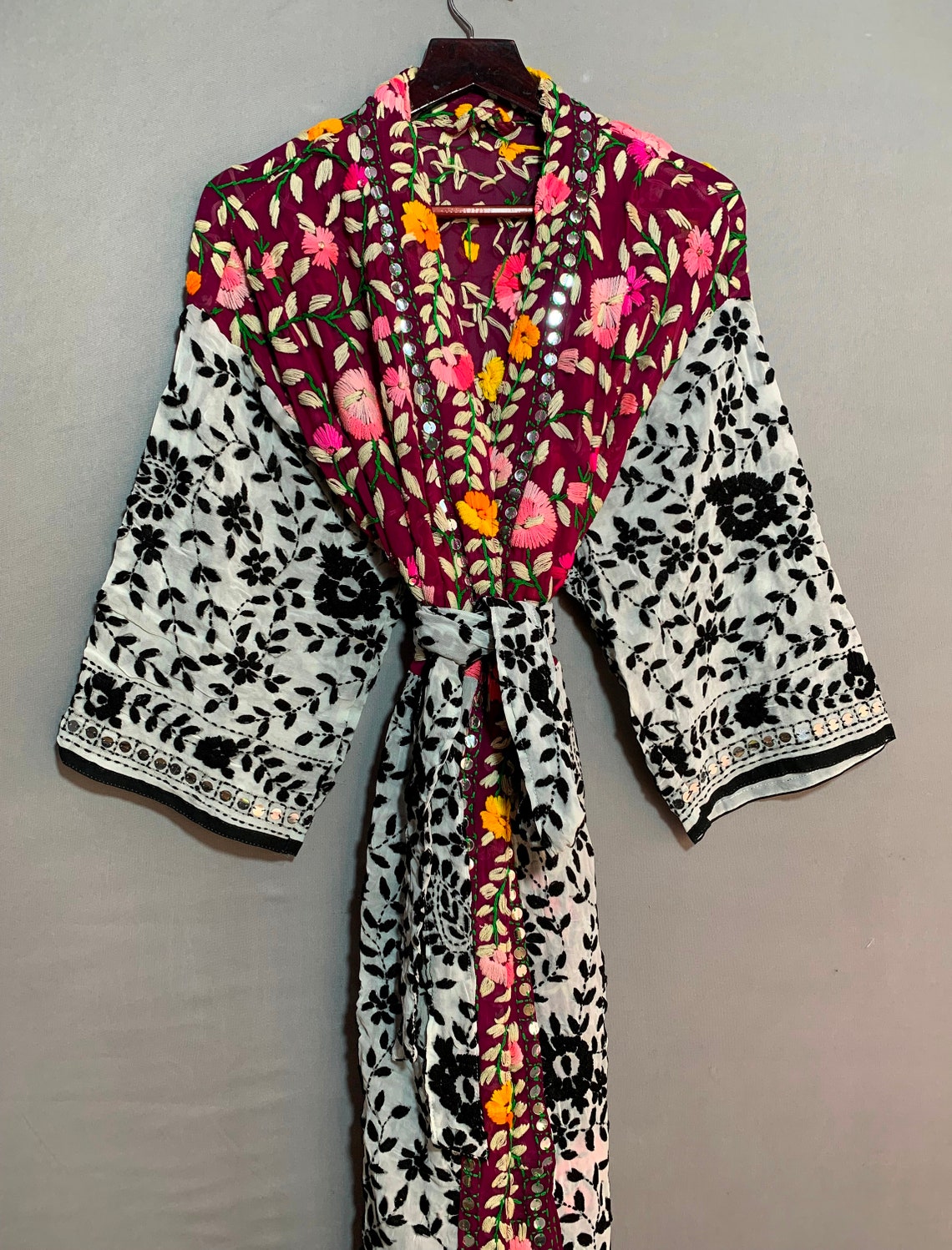 Embroidery Robes Phulkari Kimono Mirror Work Robe Festival - Etsy