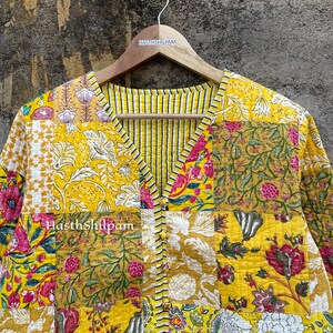 Reversible Cotton Quilted Jacket, Yellow Patches Cotton Short Jacket ...