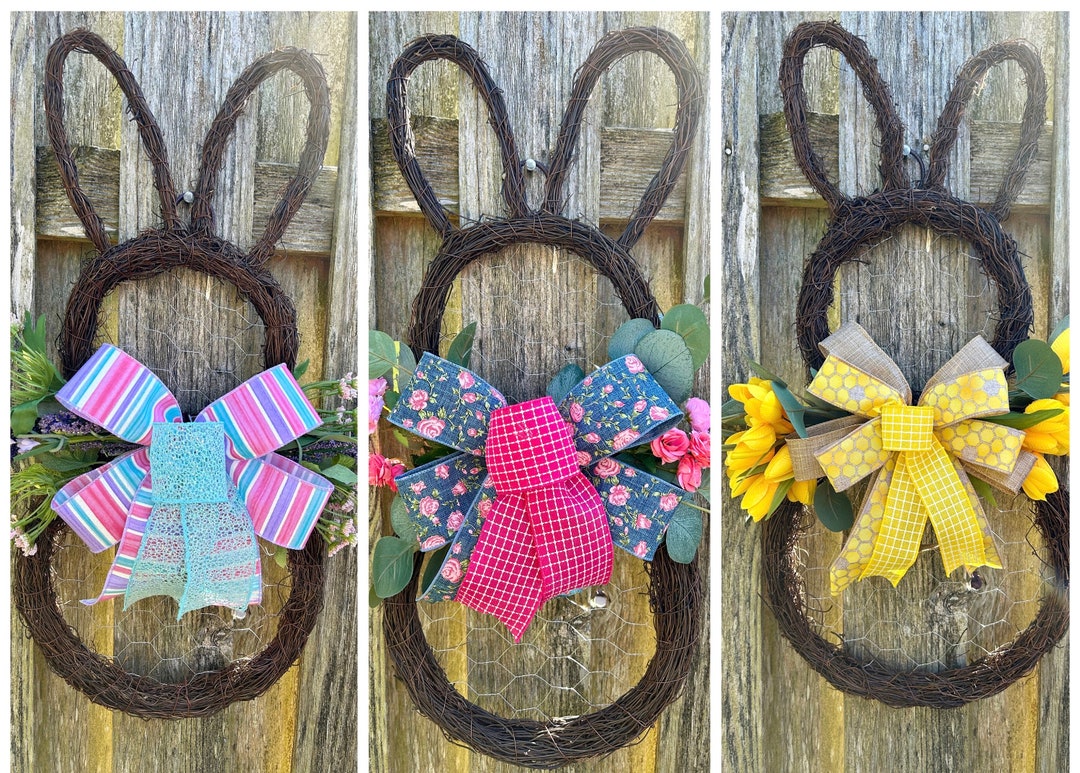 Spring Welcome Wreath, Pink Floral Bunny, Grapevine Bunny, Springtime ...
