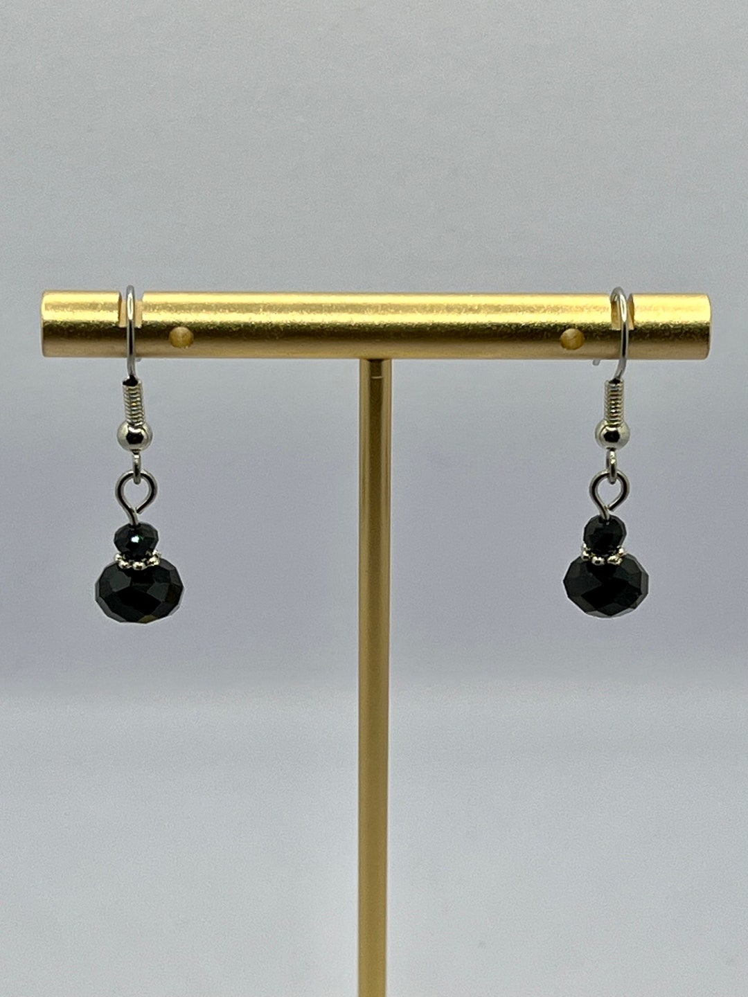 Black Beaded Earrings Silver Crystals Fashion Jewelry Minimalist ...