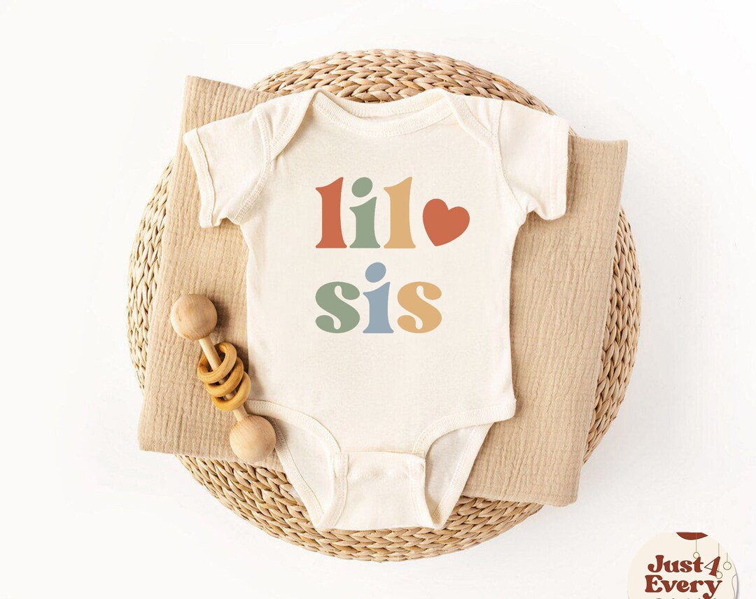 Lil Sis Bodysuit, Lil Sis Shirt, Girls Natural Baby Body, Retro Pregnancy Announcement Bodysuit ...