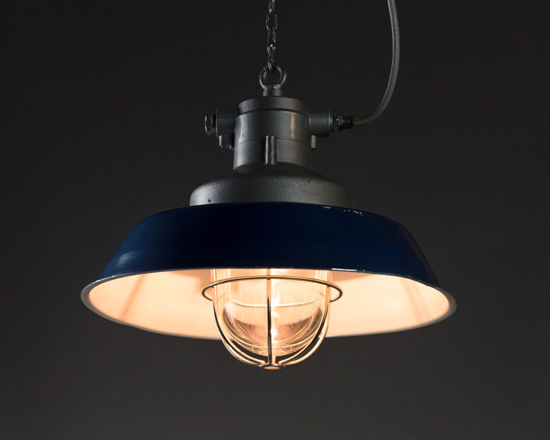 Large Vintage Factory Lamp Industrial Light Mid Century Loft Blue With ...
