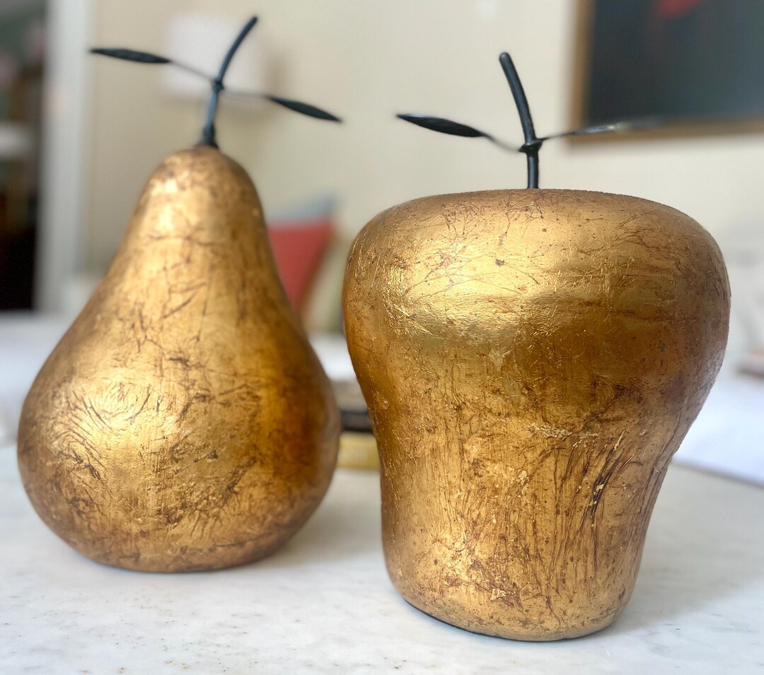 Large Gilded Apple & Pear |1970s Italian Gold Leaf | Hollywood Regency ...