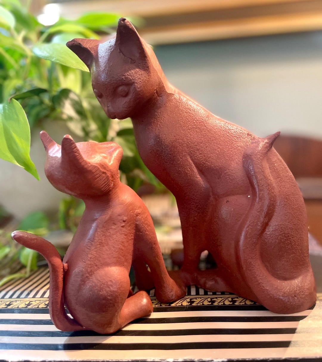 Vintage Cast Iron Cat Sculpture – Cat & Kitten Figurine – Metal Home ...
