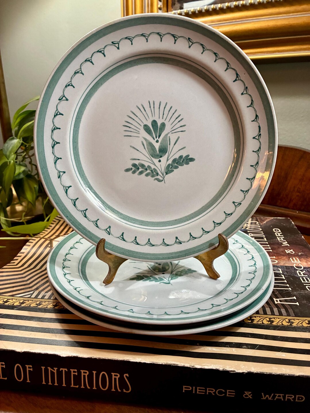 Vintage Arabia Finland Plates – Green Floral Folk Art Ceramic ...