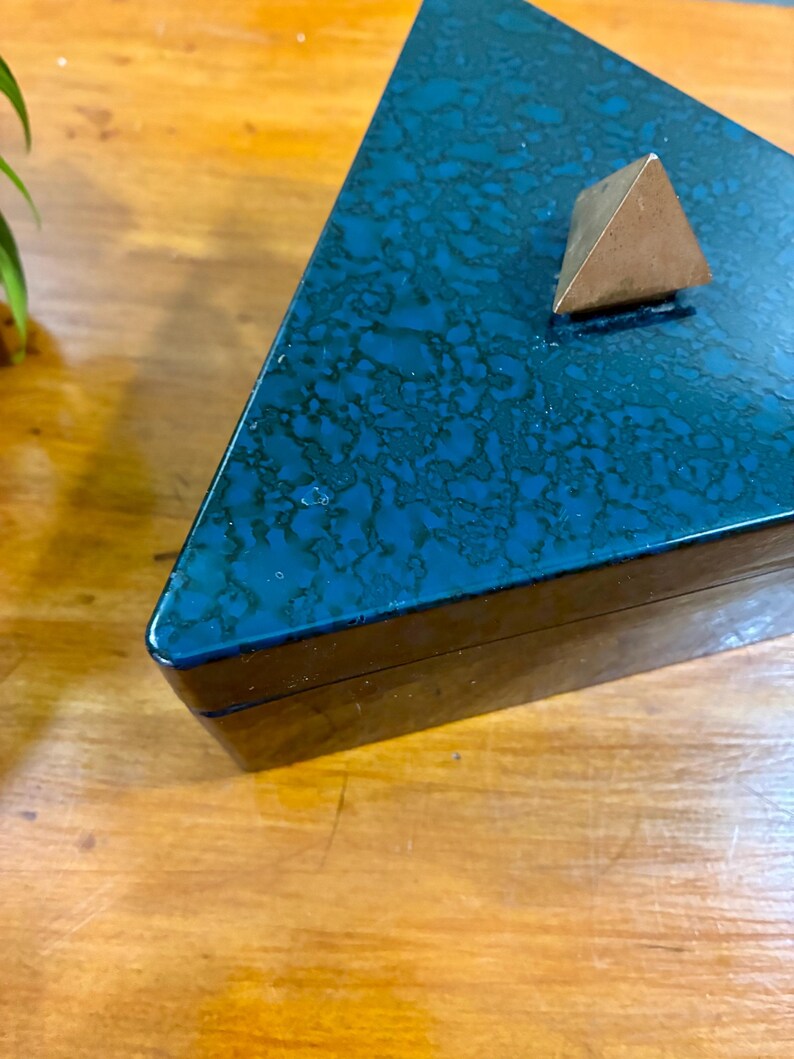 Vintage Triangular Green Lacquer Box, 1980s Geometric Desk Storage ...