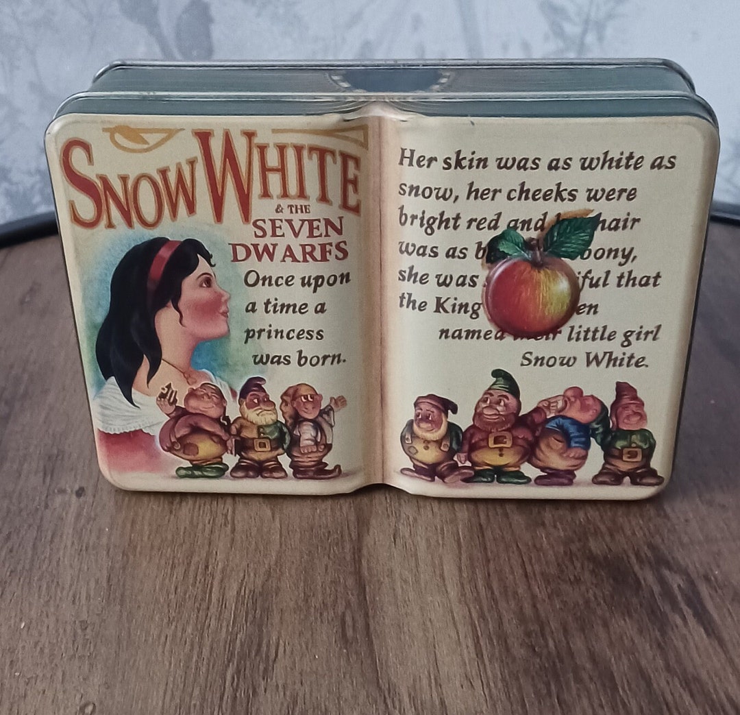 Vintage Small Book Shape Tin Snow White & Seven Dwarfs Mini Book Tin ...