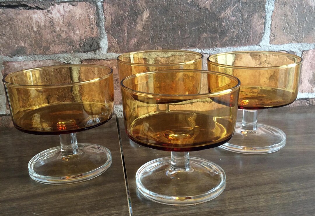 Vintage Amber French Sundae Glasses Dessert Dishes Set of 4 Retro ...