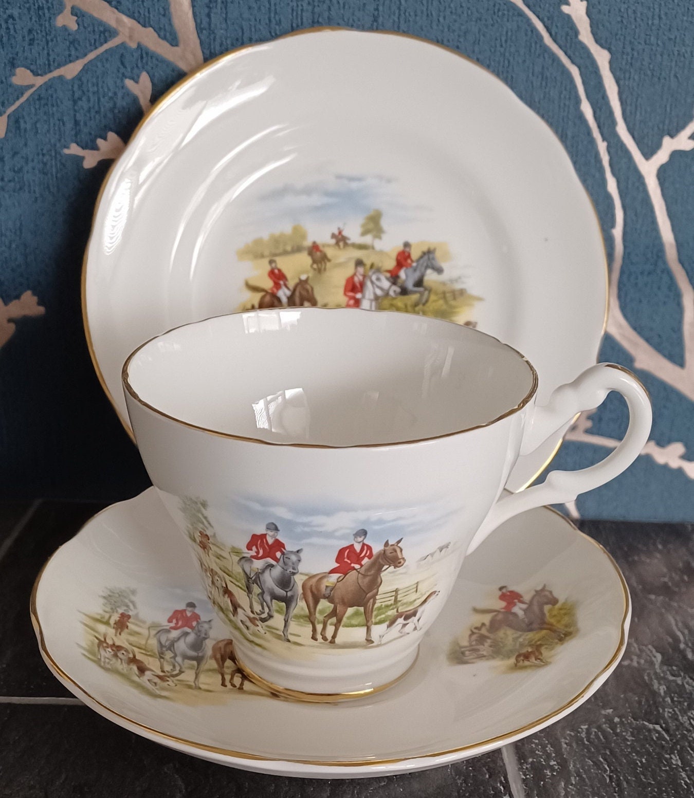 Vintage Royal Stuart Tea Cup Saucer & Tea Plate Equestrian Horse and ...