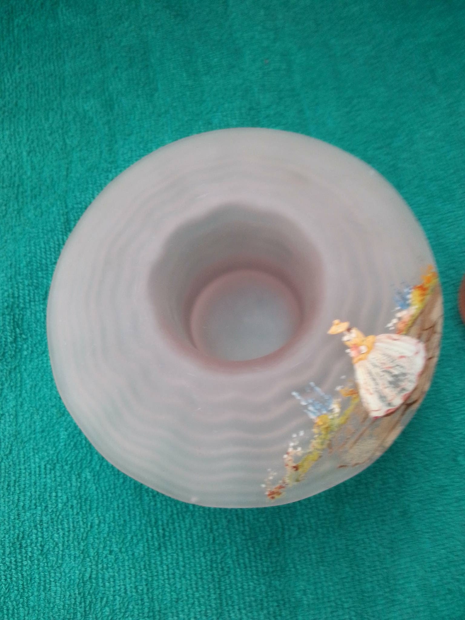 Vintage Bagley Glass Elf Frosted Pink Posy Bowl With Original Frog and ...