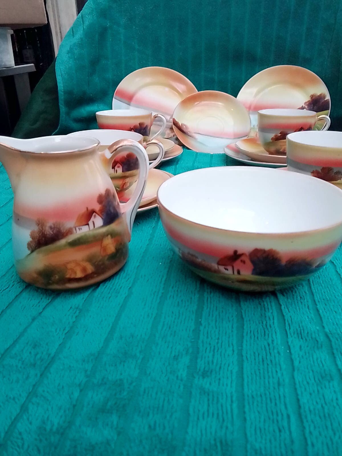 Vintage Noritake Japan Tea Set Sunset Over Lake With Cottage and ...