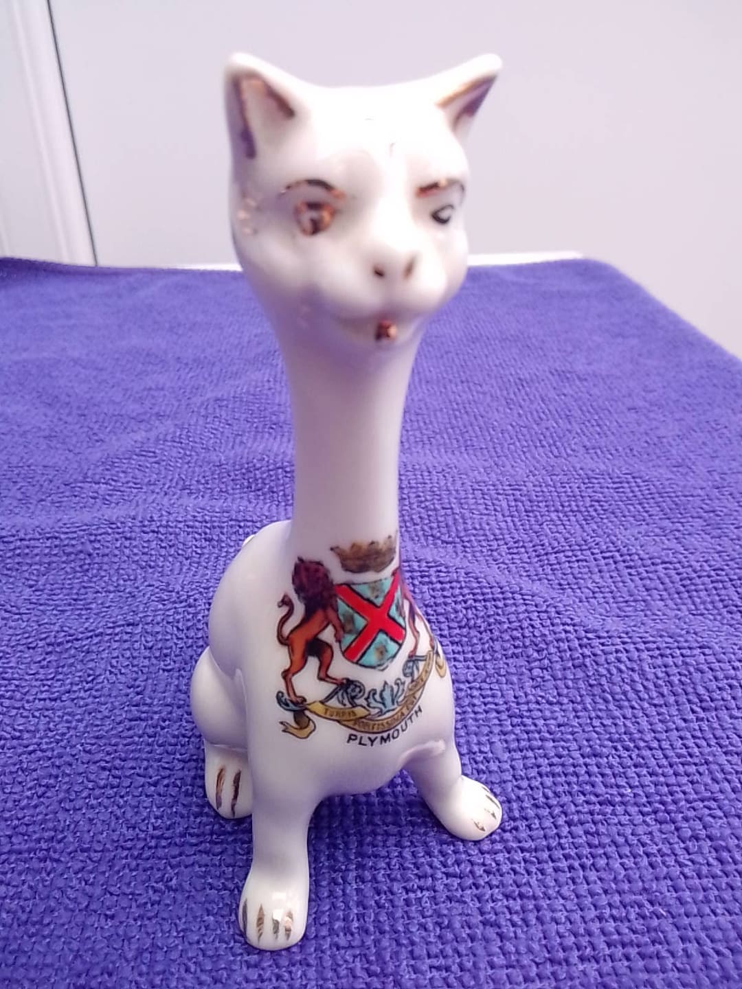 Vintage Crested China Long Neck Cat With Plymouth Shield Made in ...