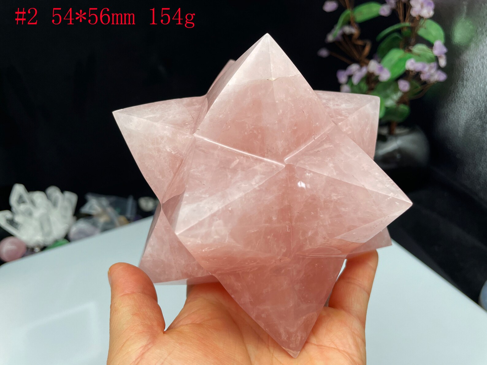 Merkaba de cristal de cuarzo rosa, tallado de geometría sagrada ...