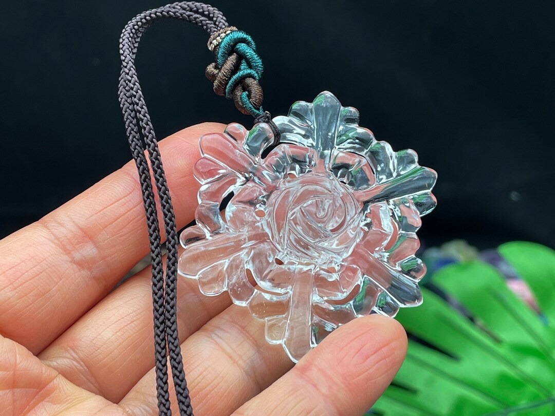 Natural Clear Quartz Crystal Snowflake Pendant, Crystal Carved ...